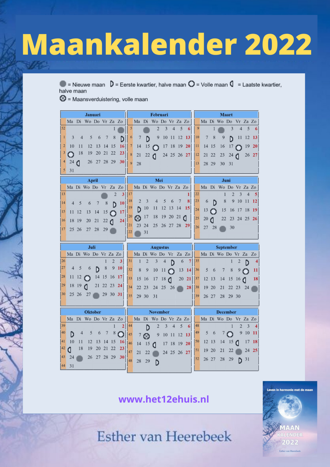 GRATIS Maankalender 2022 a4 poster - Het 12e Huis